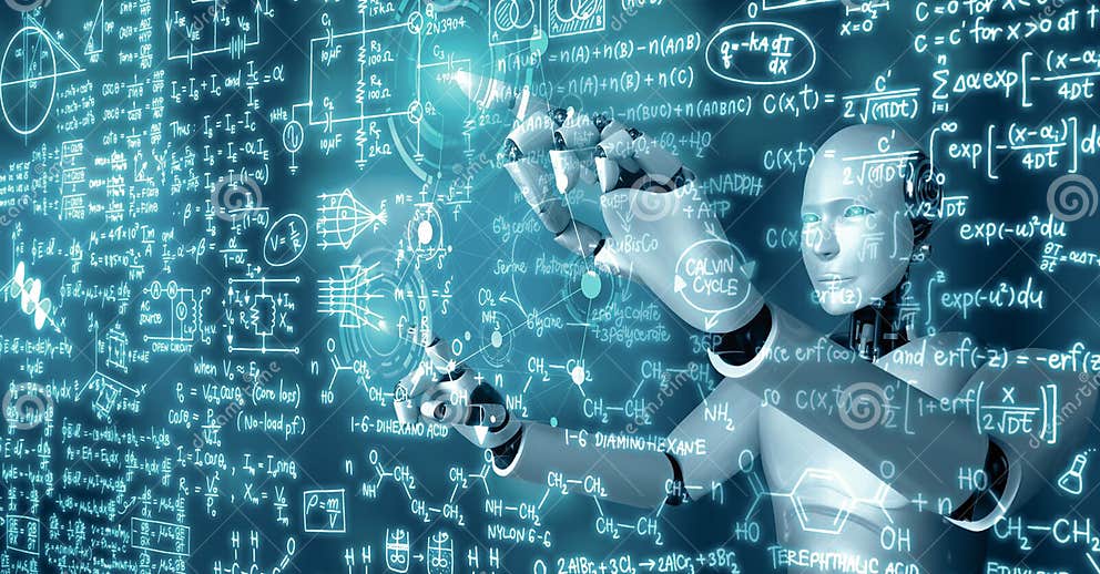 MLP AI Hominoid Robot Touch Screen of Mathematics Formula and Science ...