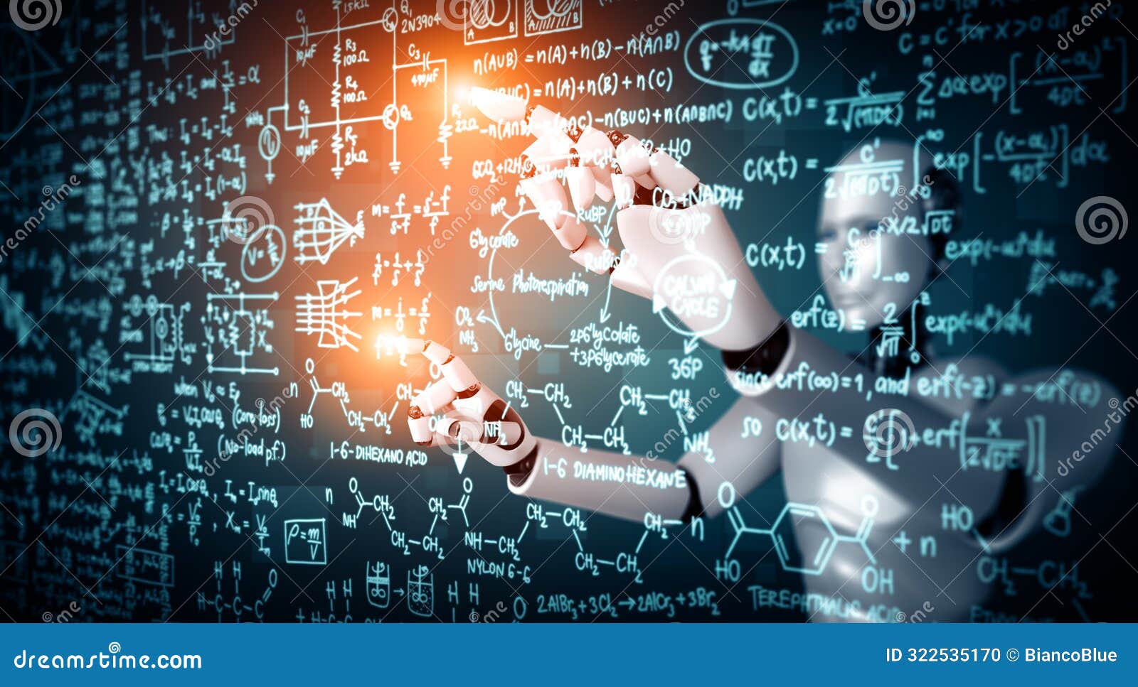 MLP AI Humanoid Robot Touch Screen of Mathematics Formula and Science ...