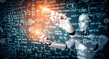 MLP AI Humanoid Robot Touch Screen of Mathematics Formula and Science ...