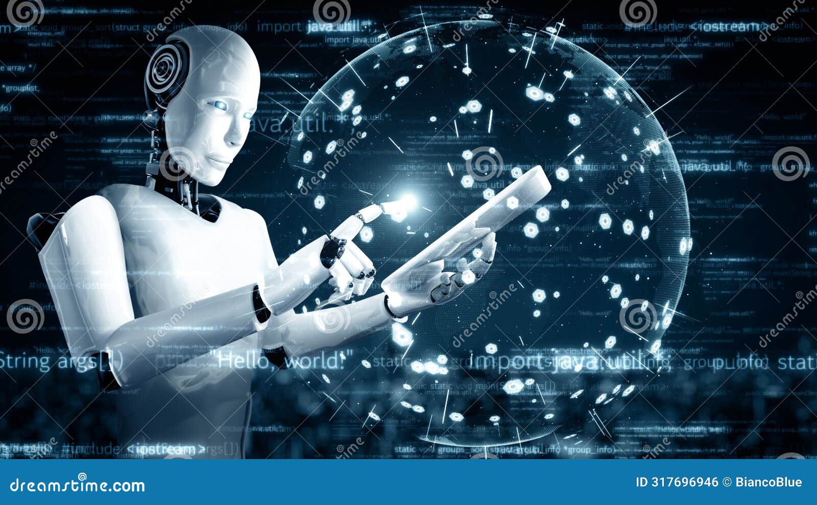 MLP Futuristic Robot Artificial Intelligence Huminoid AI Programming Coding Stock Illustration ...