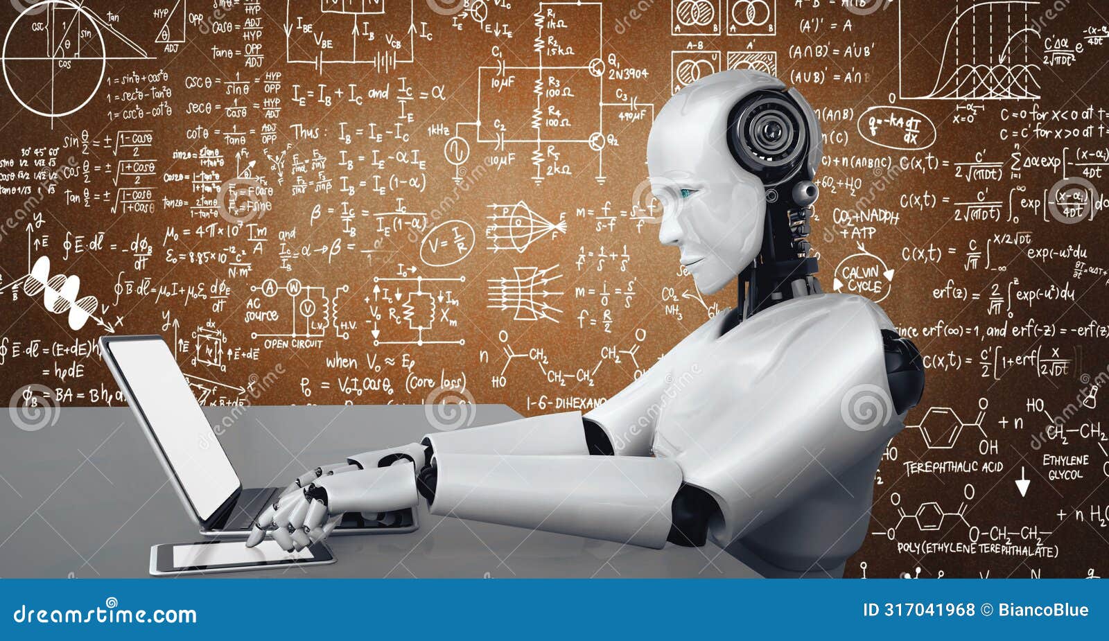 MLP Robot Hominoid Use Laptop and Sit at Table for Engineering Science ...