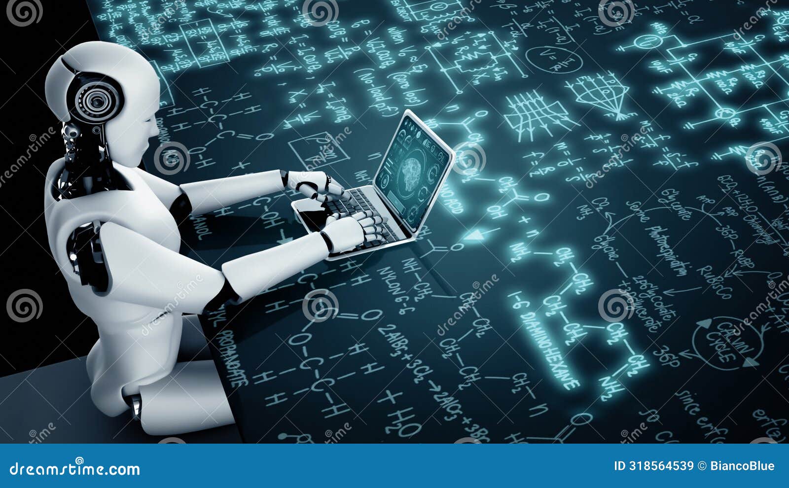 MLP Robot Hominoid Use Laptop and Sit at Table for Engineering Science ...