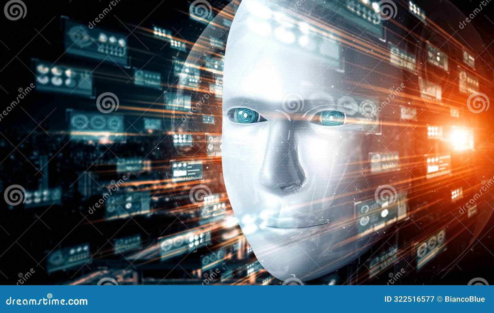 MLP Robot Humanoid Face Close Up with Graphic Concept of Big Data ...