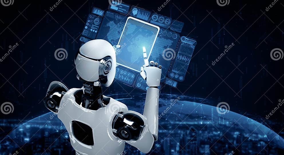 MLP Robot Humanoid Using Tablet Computer for Global Network Connection Stock Illustration ...