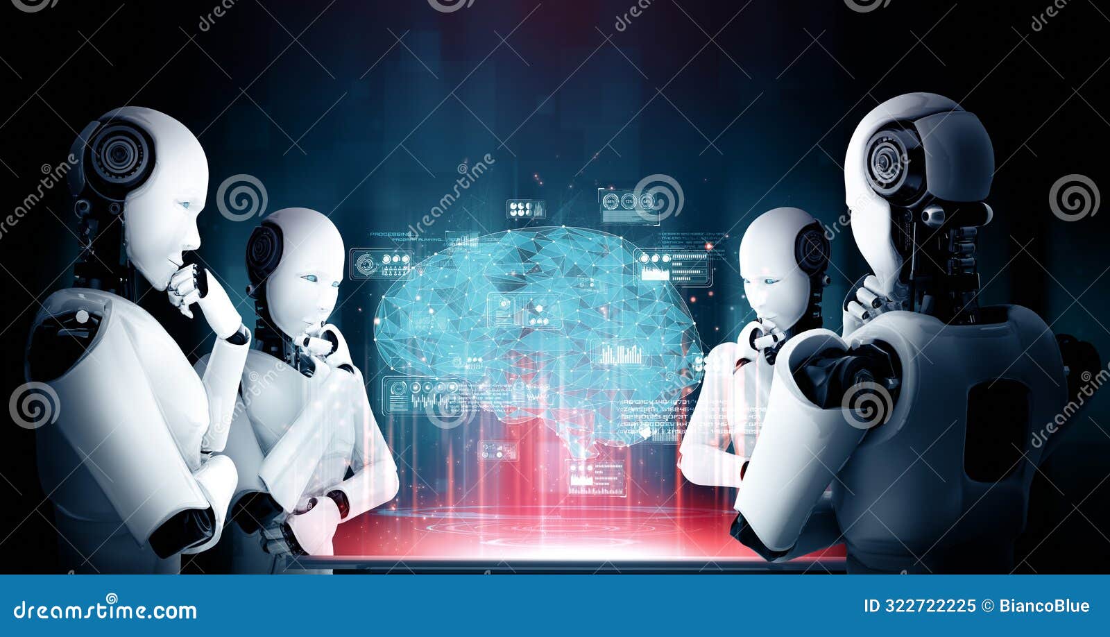 MLP Thinking AI Humanoid Robot Analyzing Hologram Screen Showing ...