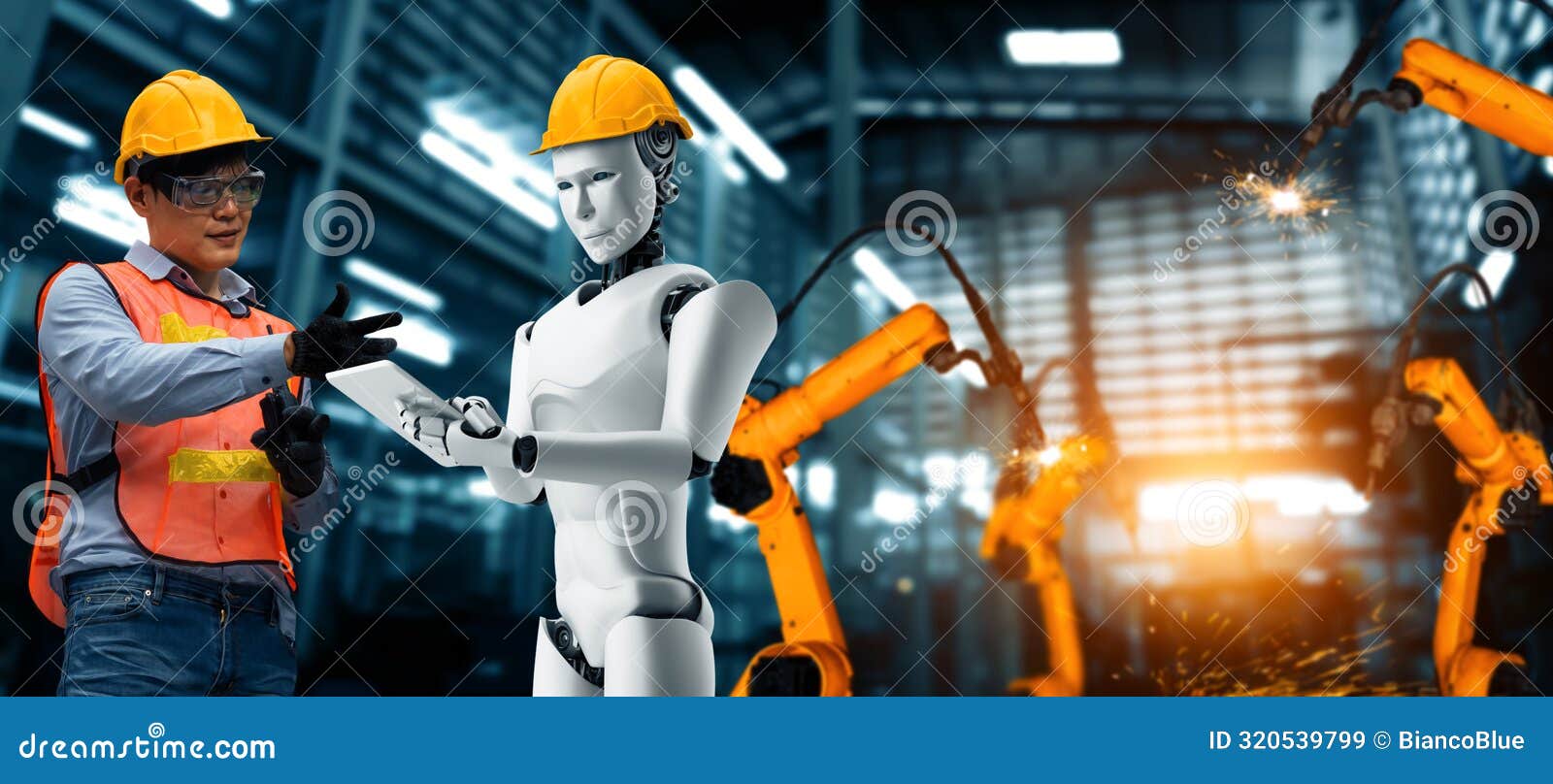 MLP Mechanized Industry Robot and Human Worker Working Together in ...