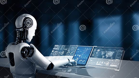 MLP Robot Hominoid Use Laptop and Sit at Table for Big Data Analytic ...