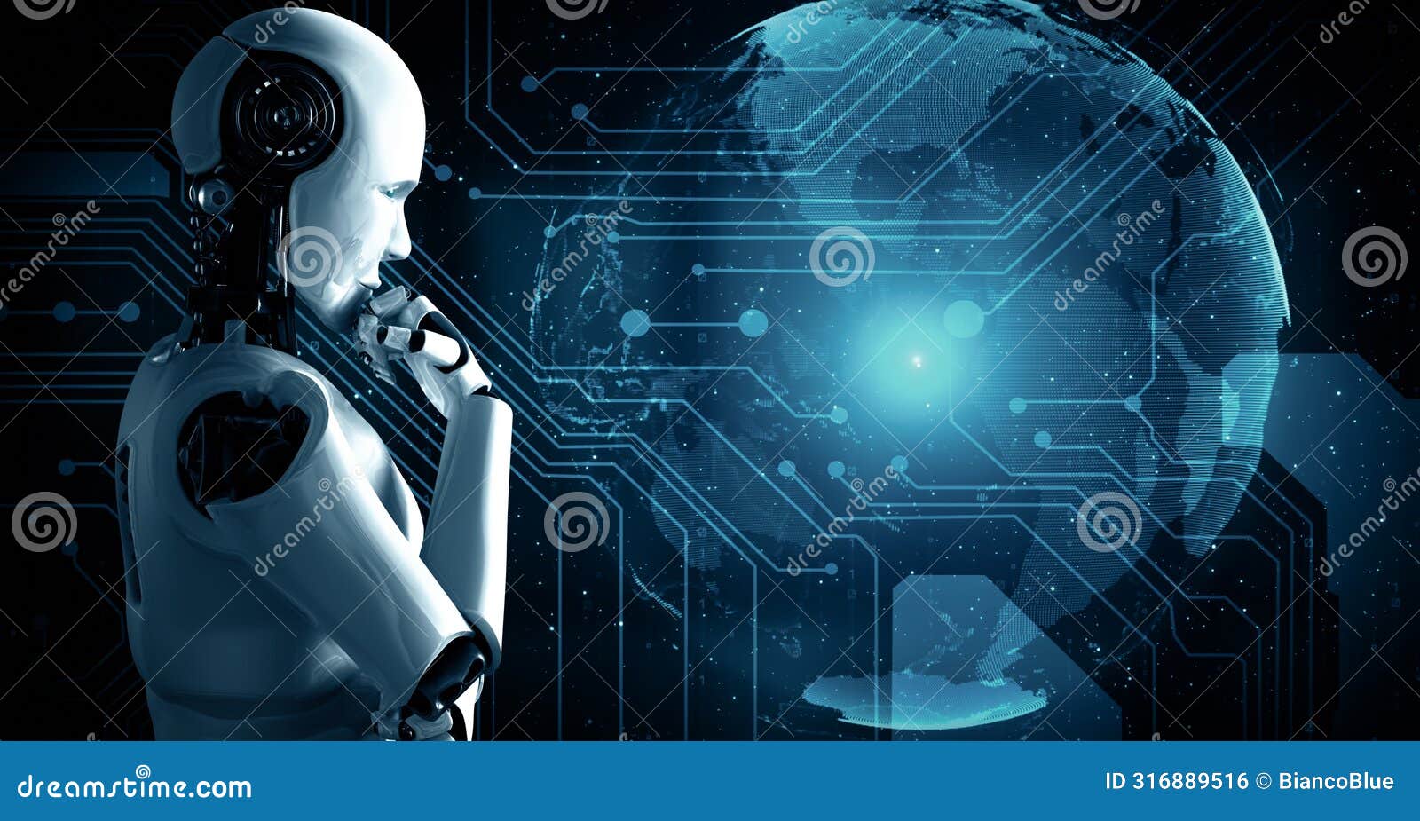 MLP Thinking AI Hominoid Robot Analyzing Hologram Screen Shows Concept ...