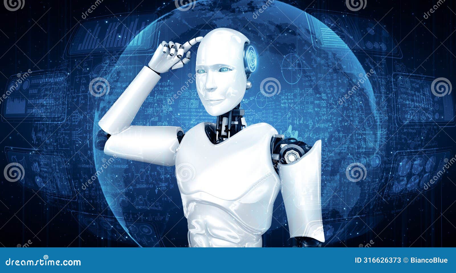 MLP Thinking AI Humanoid Robot Analyzing Screen of Mathematics Formula ...