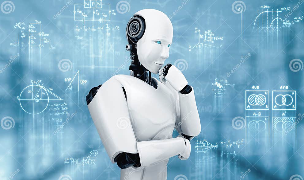 MLP Thinking AI Humanoid Robot Analyzing Screen of Mathematics Formula ...