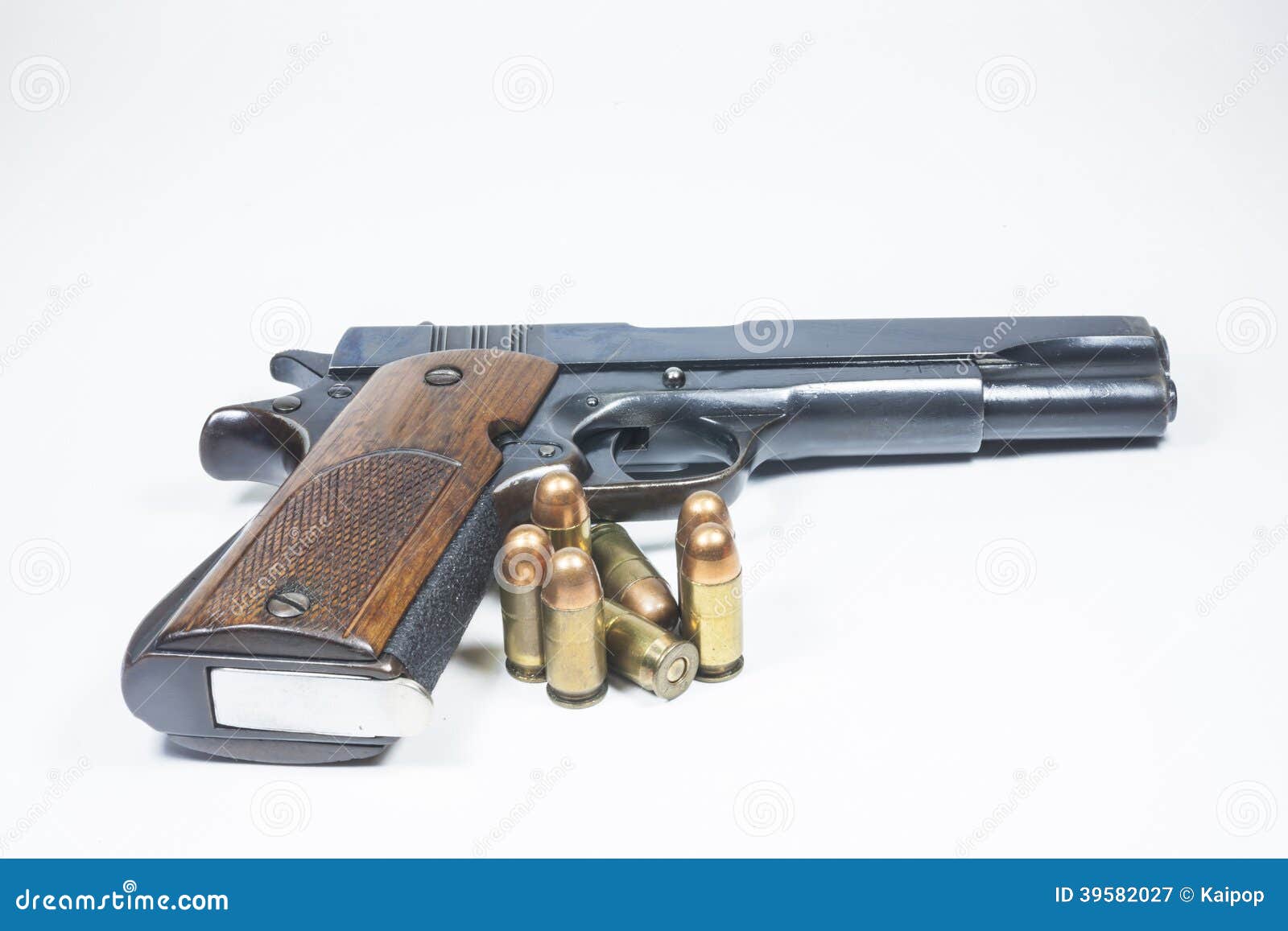 11 Mm. Black Handgun and Ammunition Stock Image - Image of danger ...