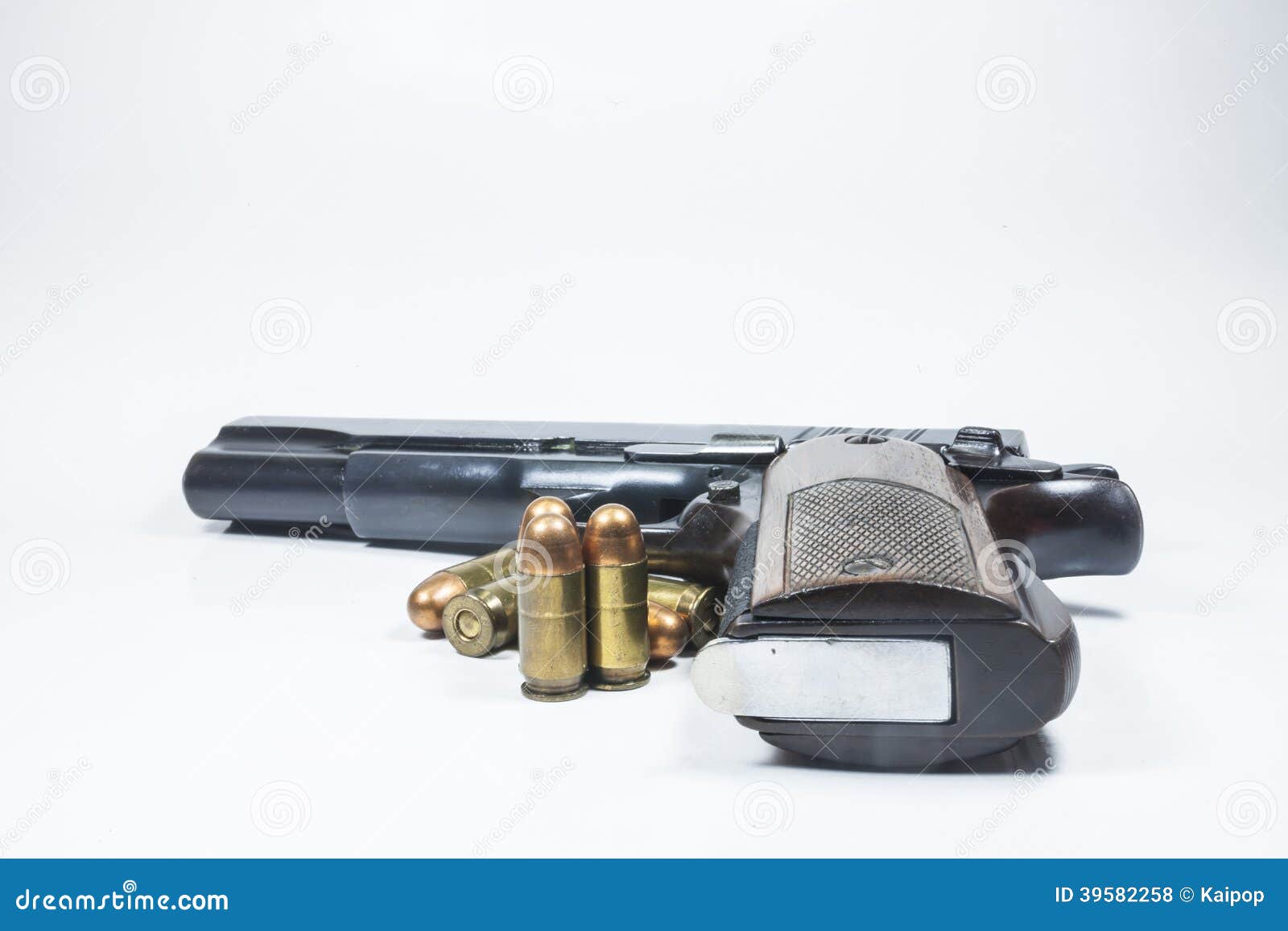 11 Mm. Black Handgun and Ammunition Stock Photo - Image of attack ...
