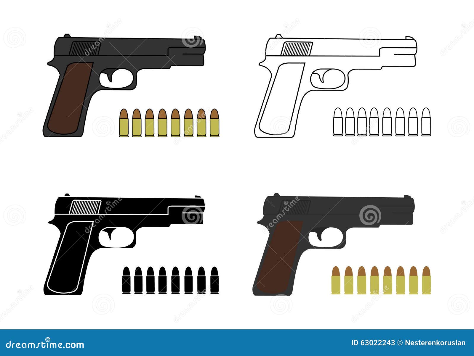 9mm Pistolen Eingestellt Mit Kugeln Vektor Abbildung - Illustration von ...