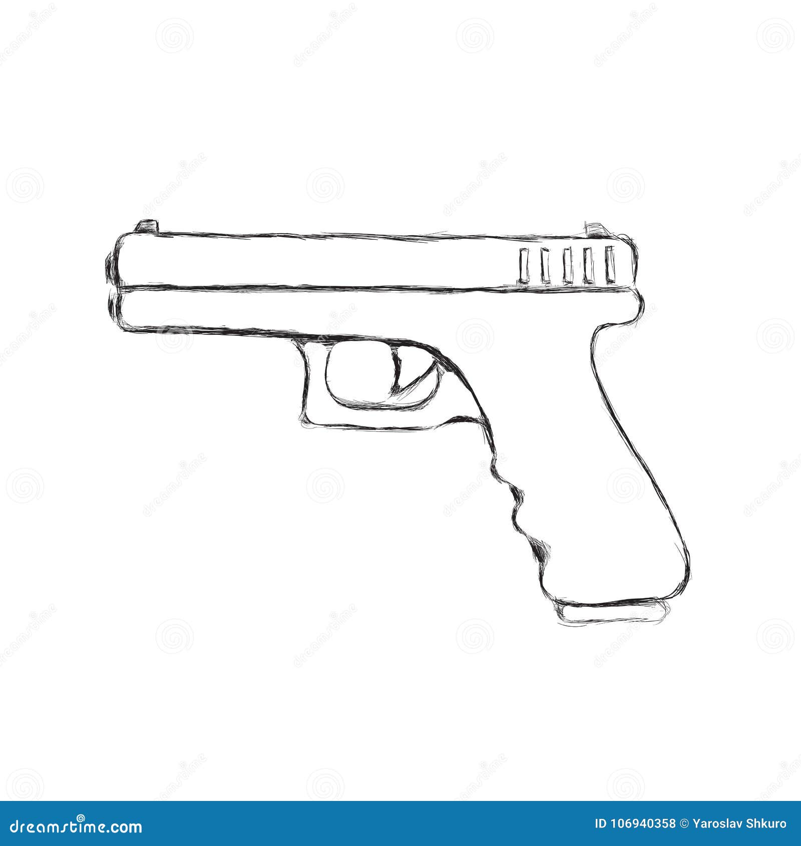 9mm Semi-automatic Hand Drawn Pistol. Modern Firearm Vector ...