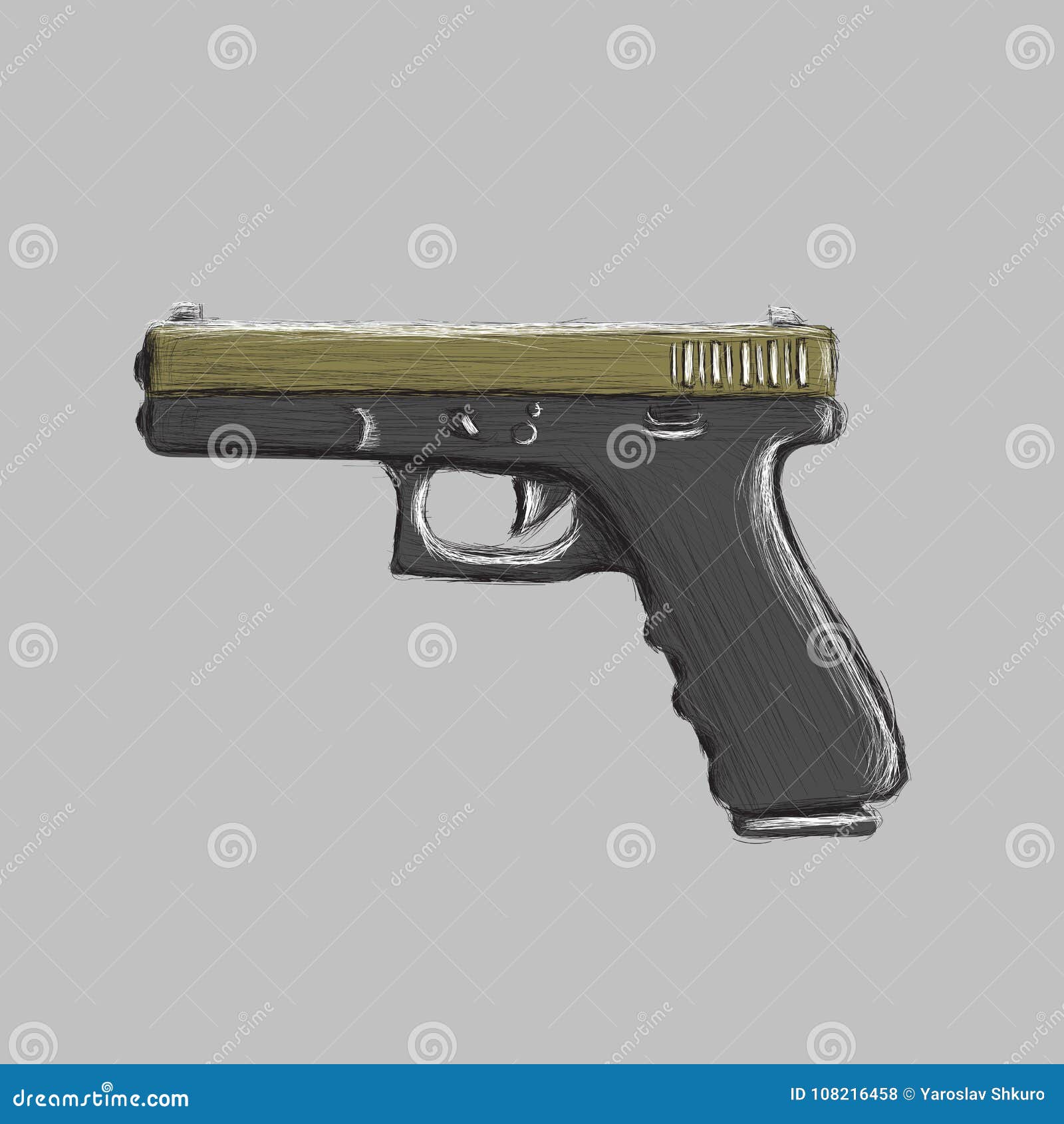 9mm Semi-automatic Hand Drawn Pistol. Modern Firearm Vector ...