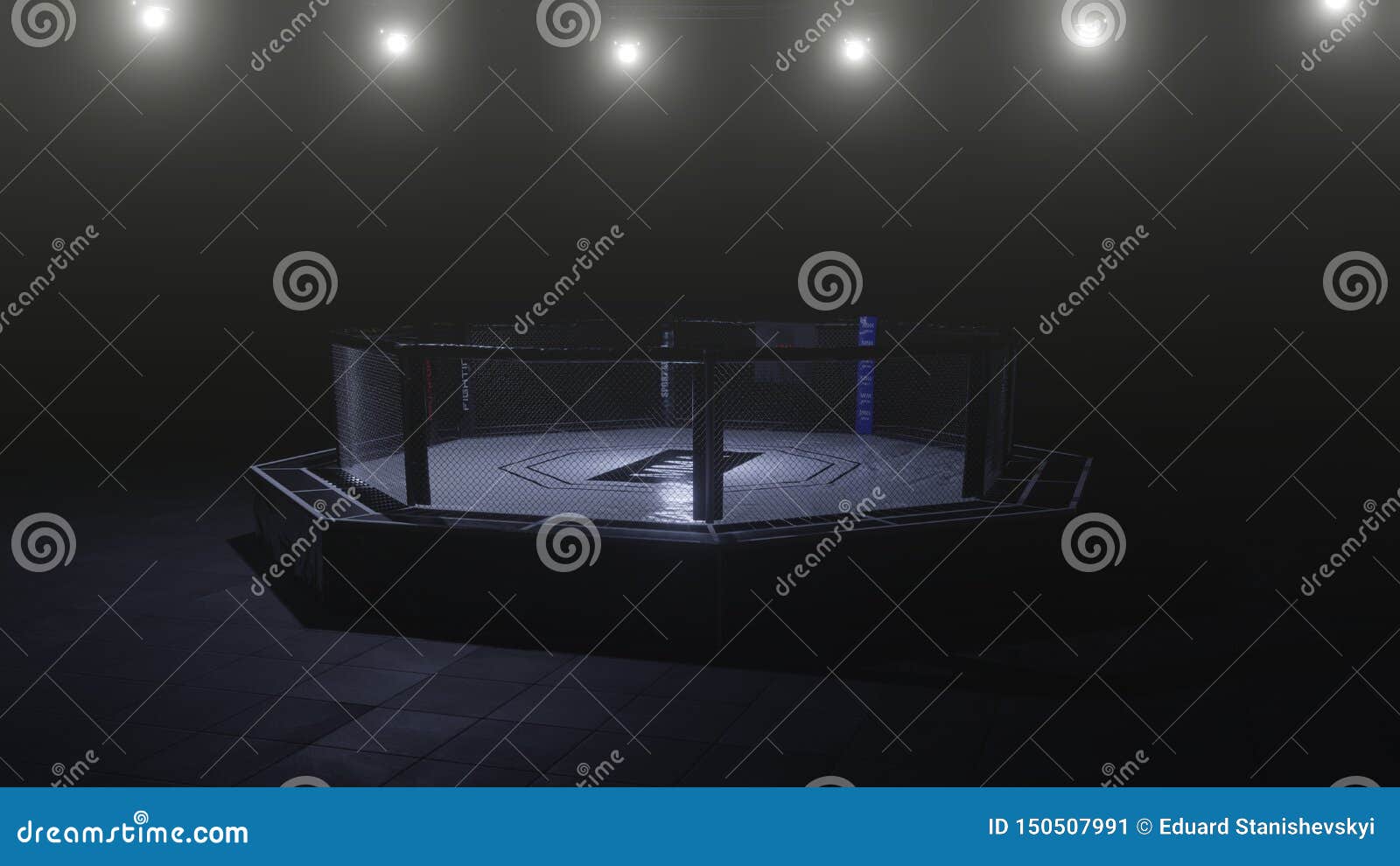 Mma Arena. Empty Fight Cage Under Lights. 3D Rendering Stock ...