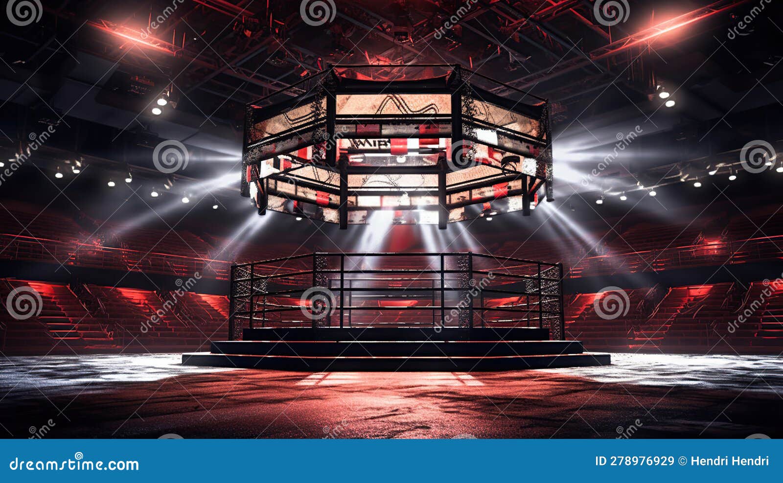 MMA Fighting Stage Side View Under Lights, Generative Ai Stock Image ...
