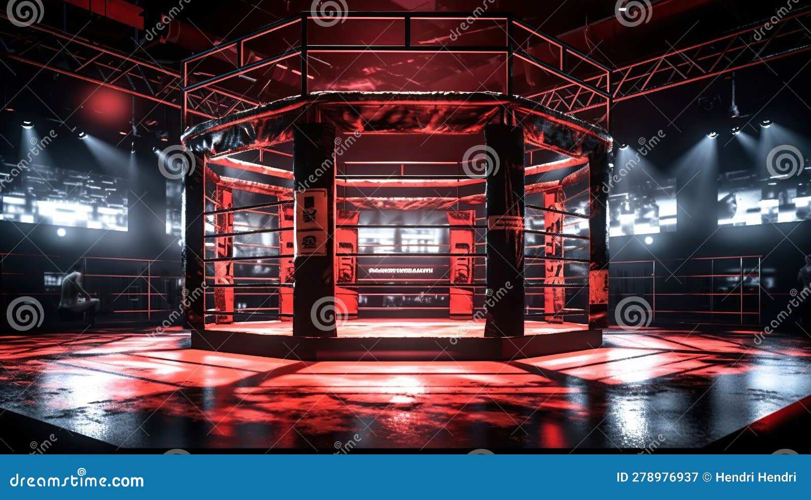 MMA Fighting Stage Side View Under Lights, Generative Ai Stock Image ...