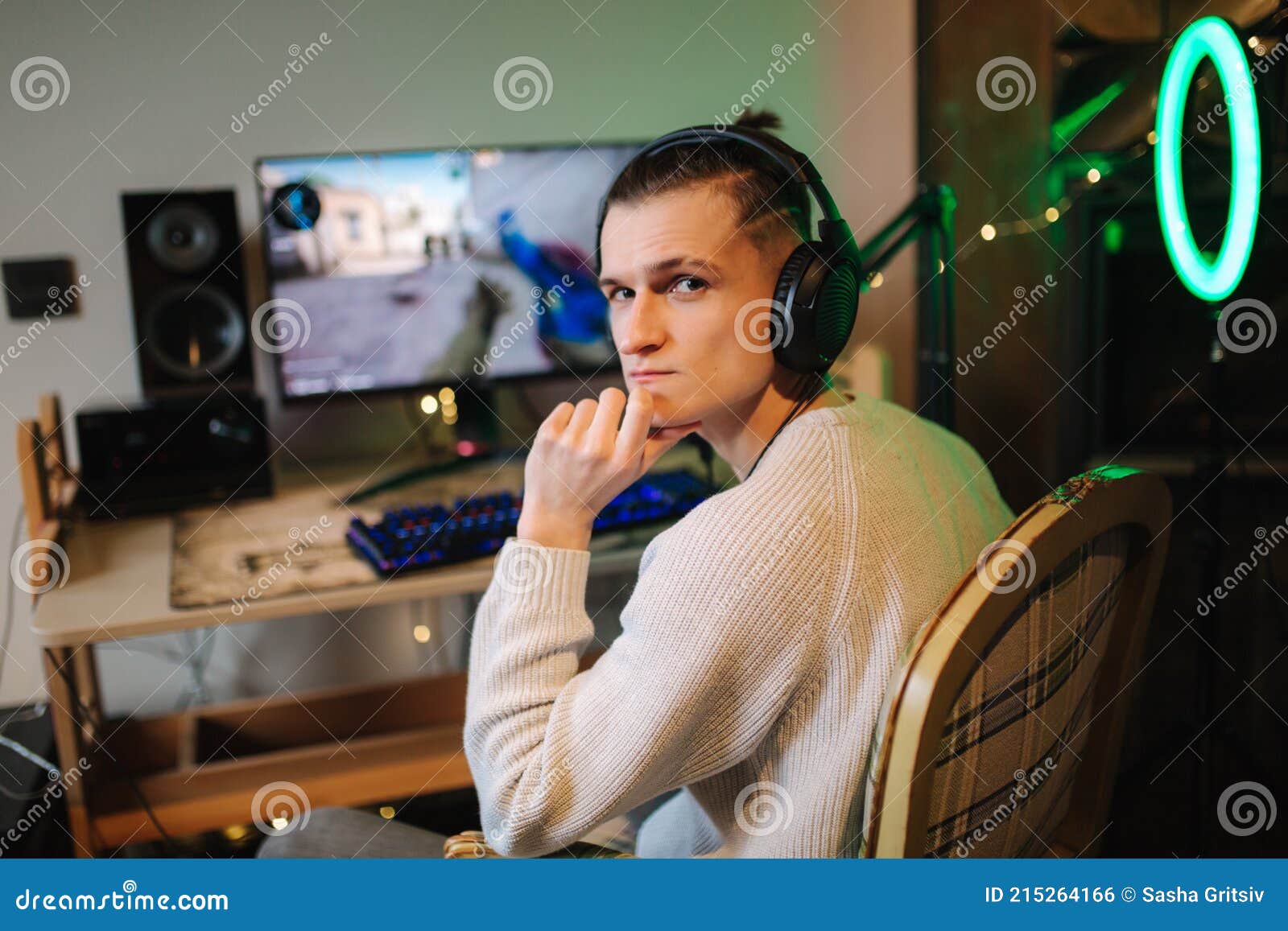 Men Playing Online Video Games at Home Using Powerful Computer ...