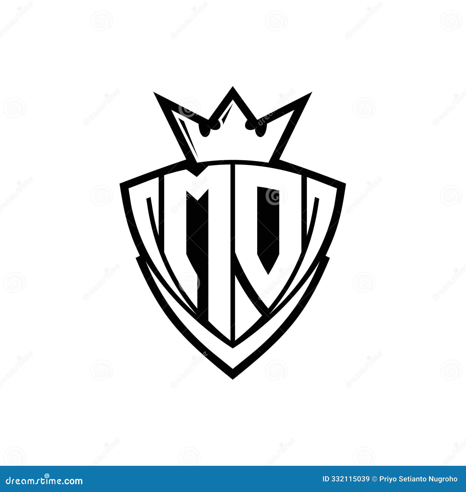 MO Letter Logo With Sharp Triangle Shield Shape With Crown Inside White Outline On White ...