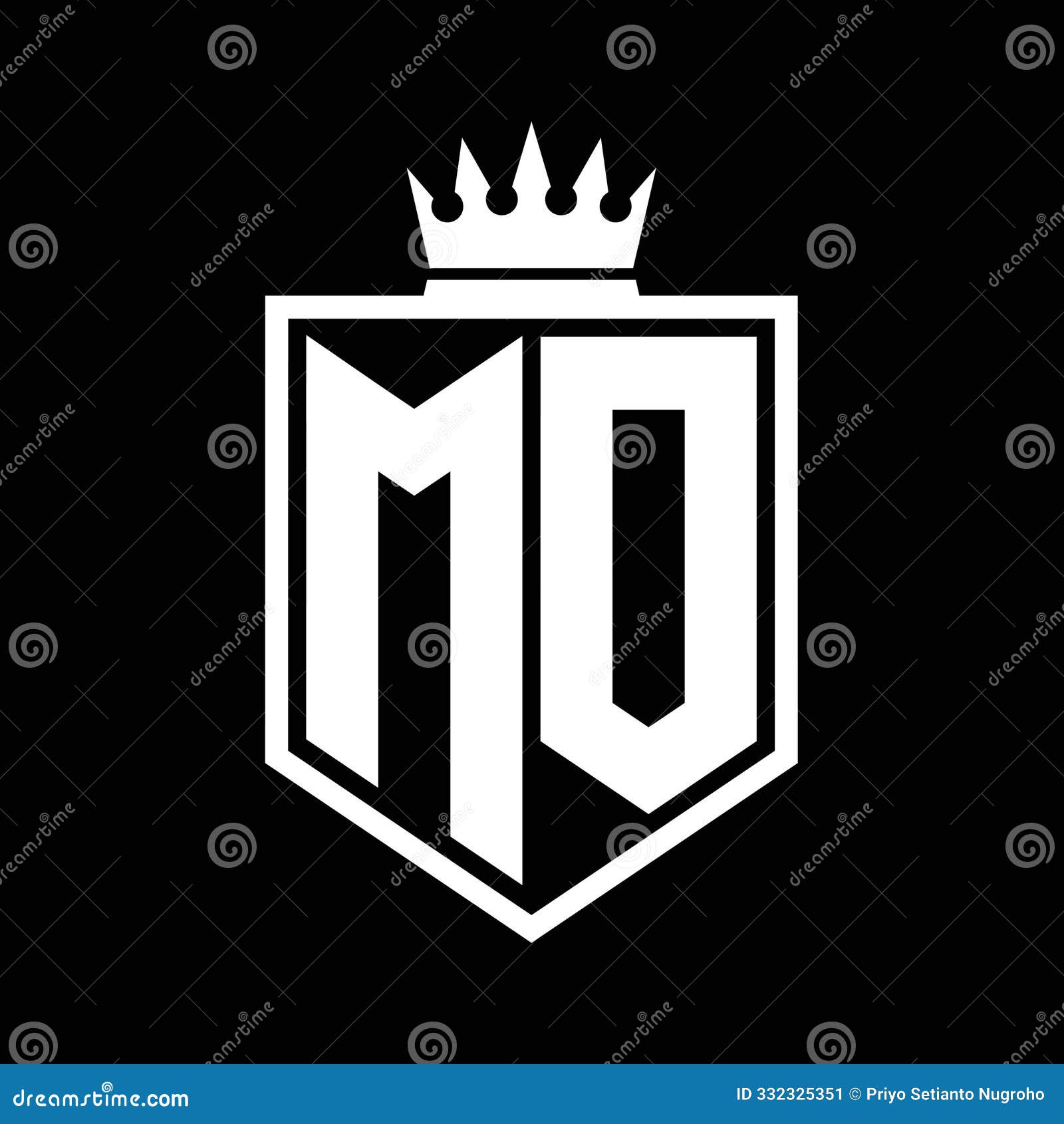 MO Logo Monogram Bold Shield Geometric Shape with Crown Outline Black ...