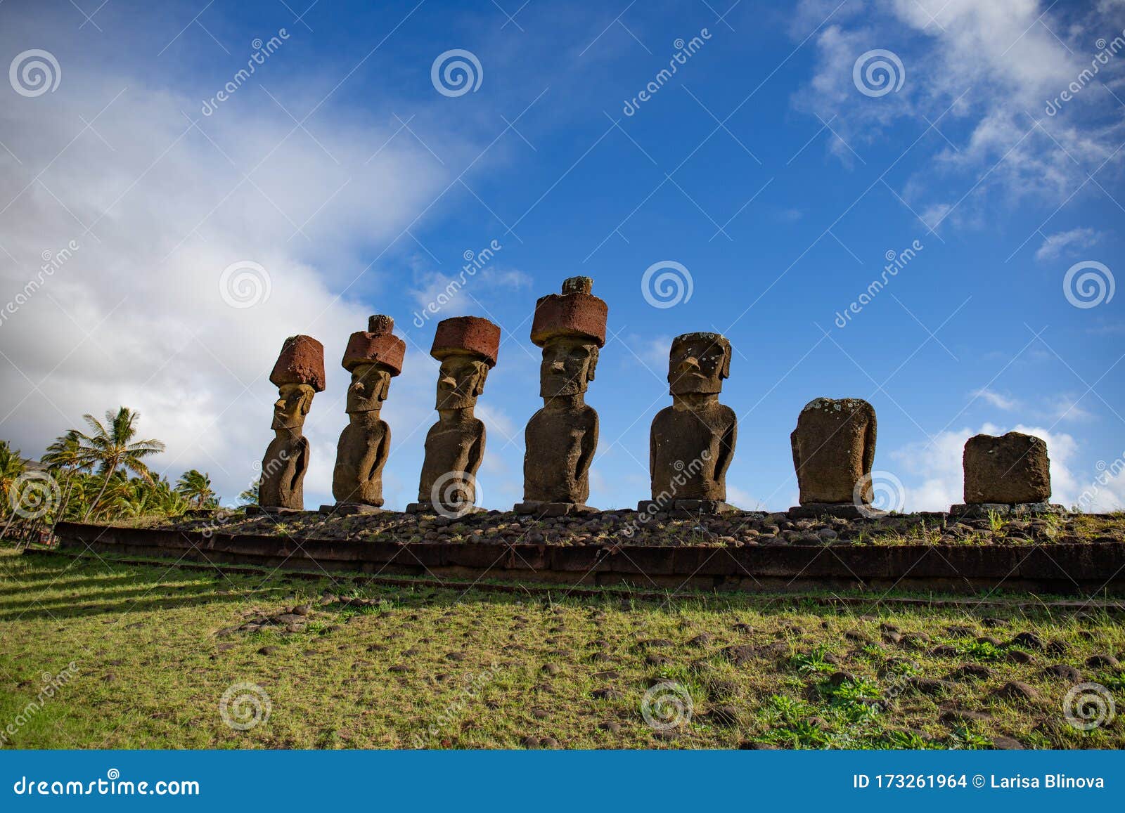 Moai on Anakena Beach on Easter Island Rapa Nui Stock Photo - Image of ...