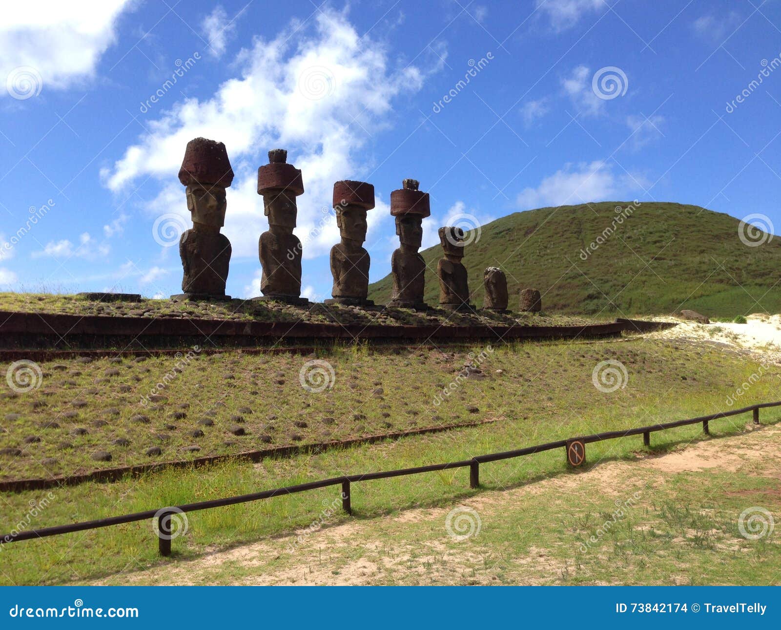 Moai at Anakena beach stock photo. Image of hill, travel - 73842174