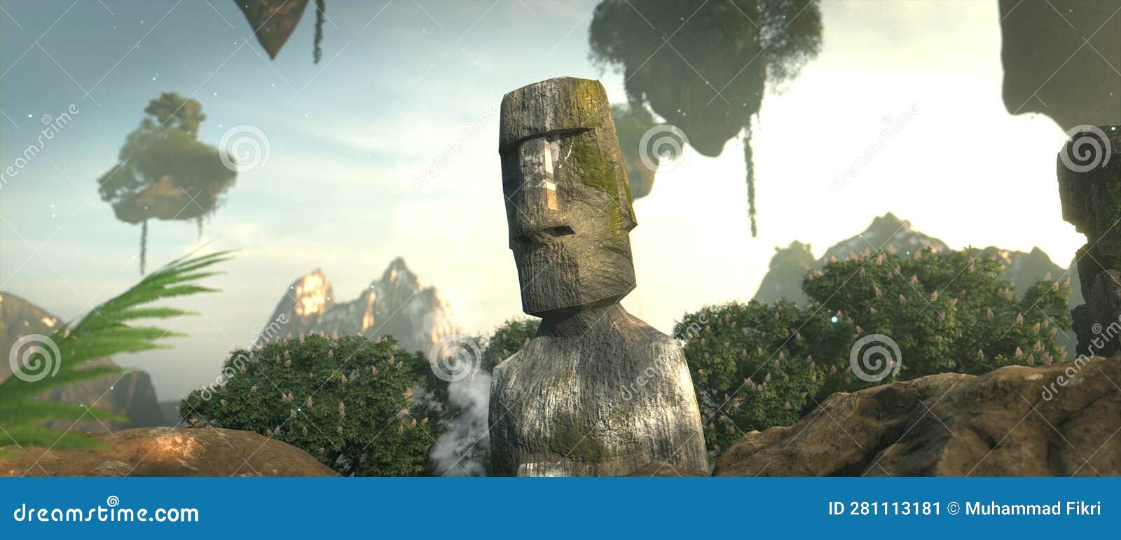 The Moai Floating Island stock illustration. Illustration of green ...