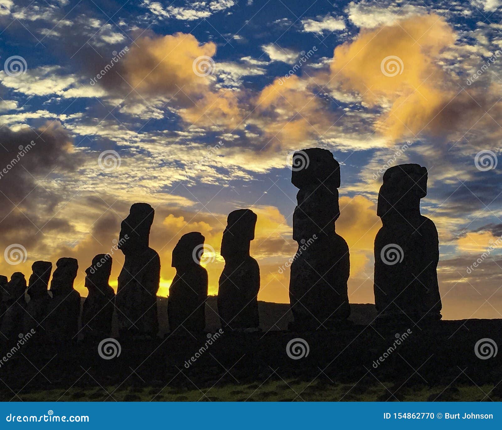 Moai on Easter Island at Ahu Tongariki at Sunrise Stock Photo - Image ...