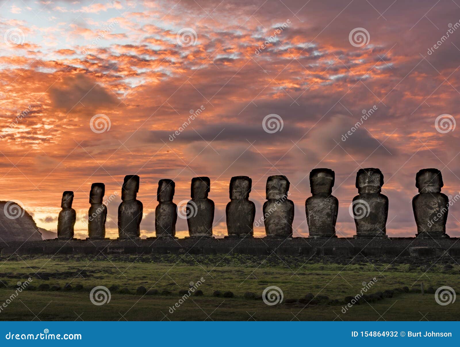 Moai on Easter Island at Ahu Tongariki at Sunrise Stock Photo - Image ...