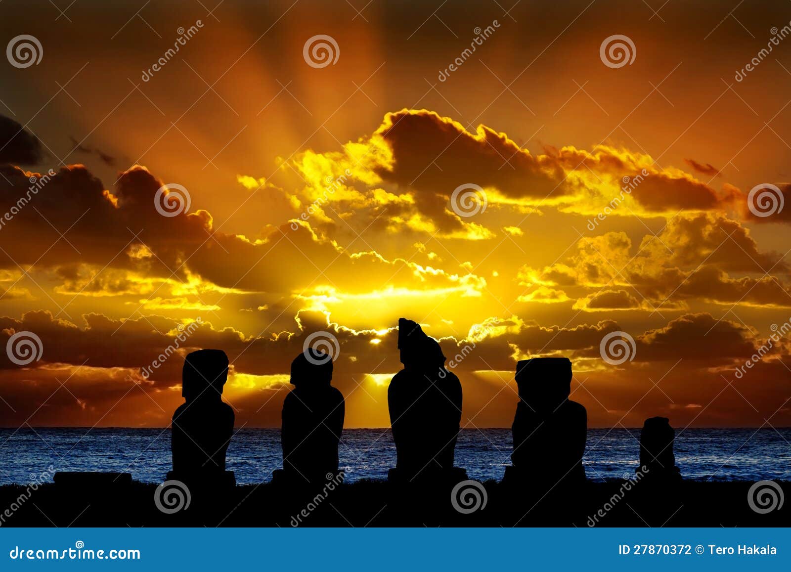 Moai in Easter Island at Sunset Stock Photo - Image of rock, mystery ...