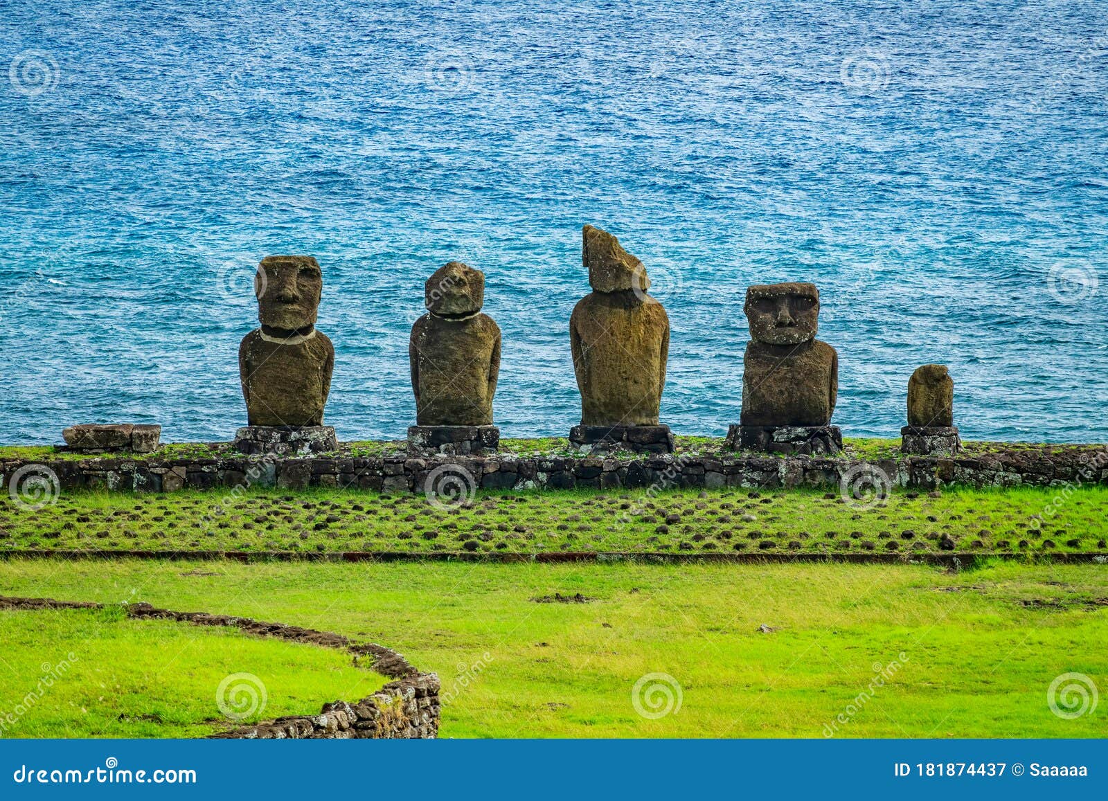 Moai Platform with Several Statues in Different Conservation Stock ...