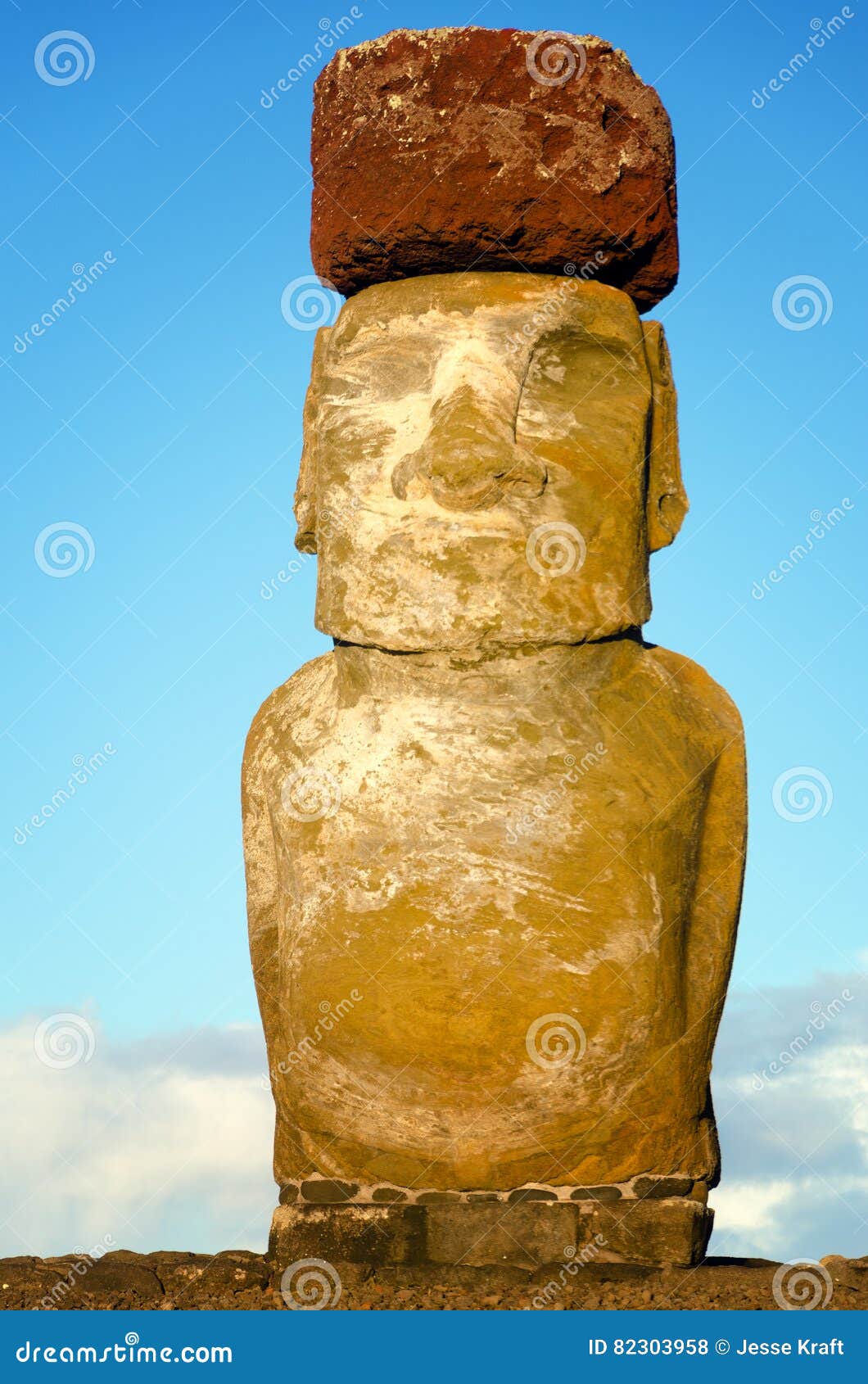 Moai With Pukao Hat Of Ahu Ko Te Riku Ceremonial Platform, With Group ...