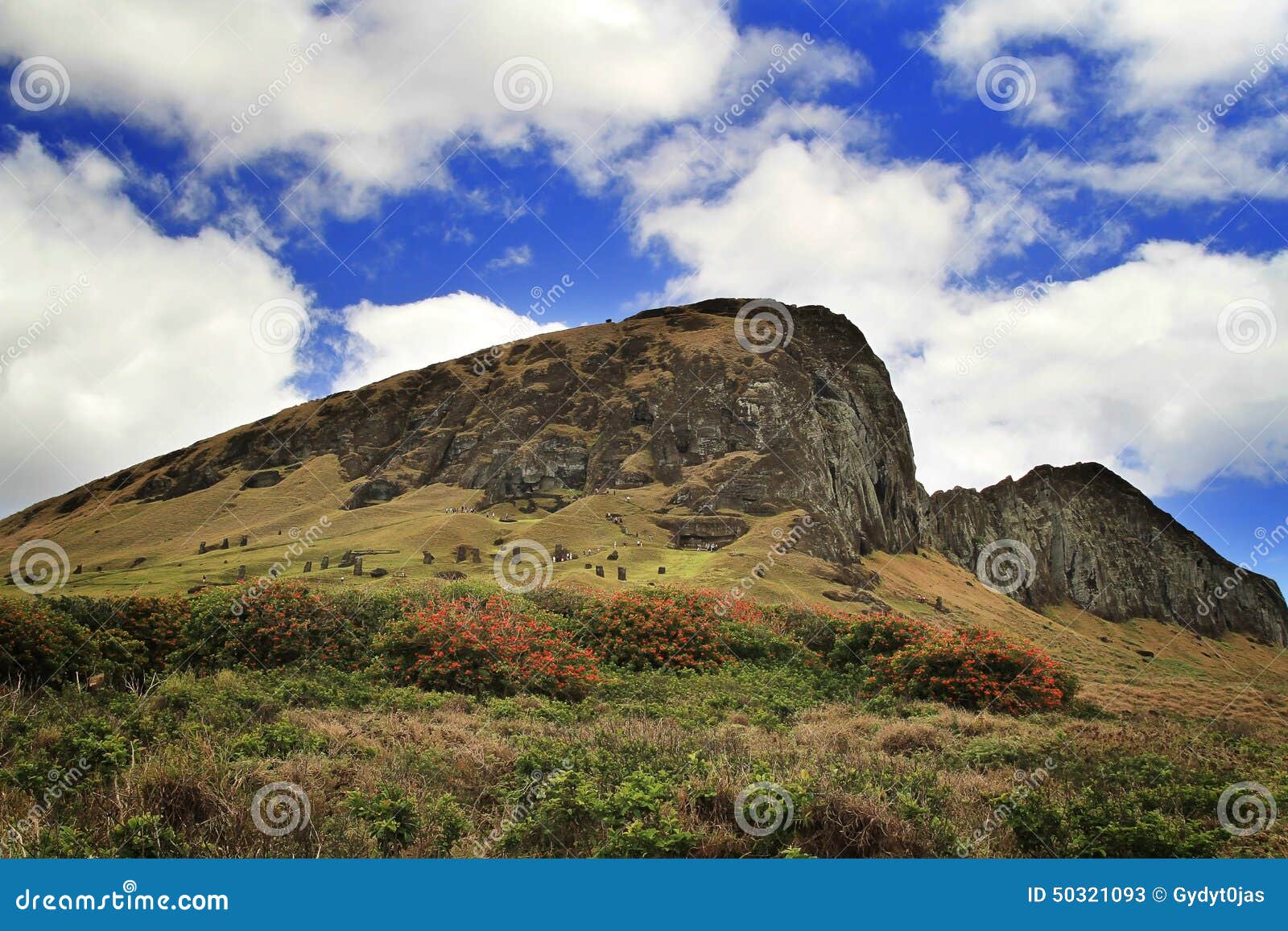 Moai at Rano Ranaku Volcano Quarry Stock Image - Image of landscape ...