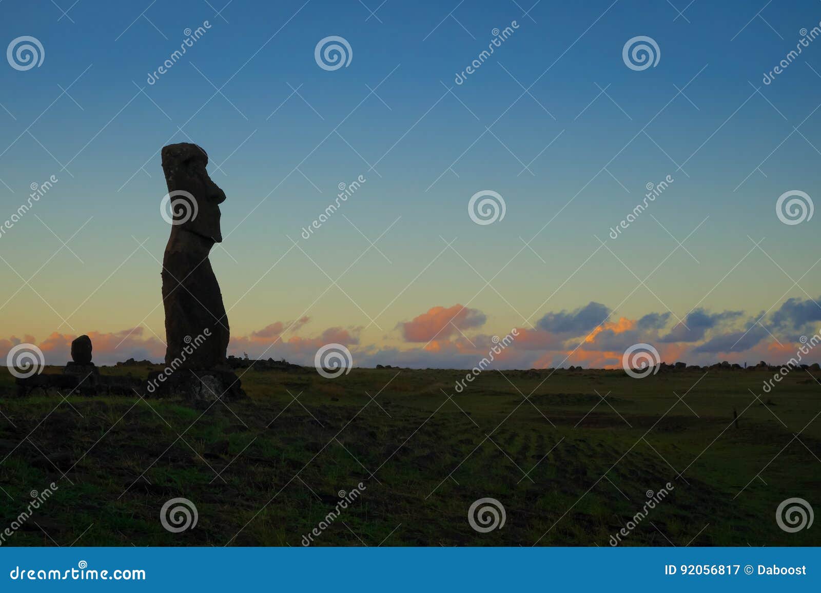 Moai Statue Ahu Akapu at Sunset, Easter Island Stock Image - Image of ...