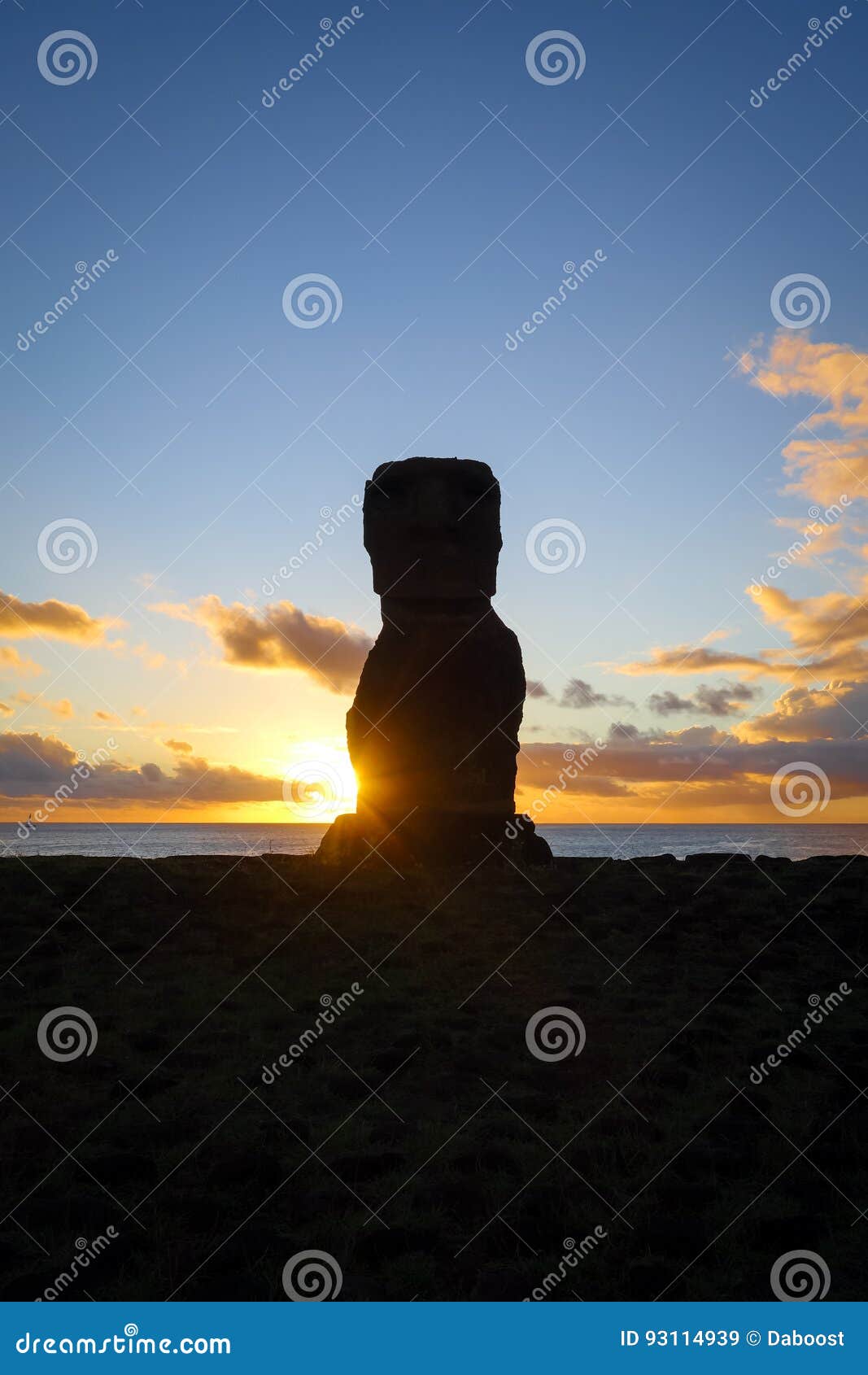 Moai Statue Ahu Akapu at Sunset, Easter Island Stock Image - Image of ...