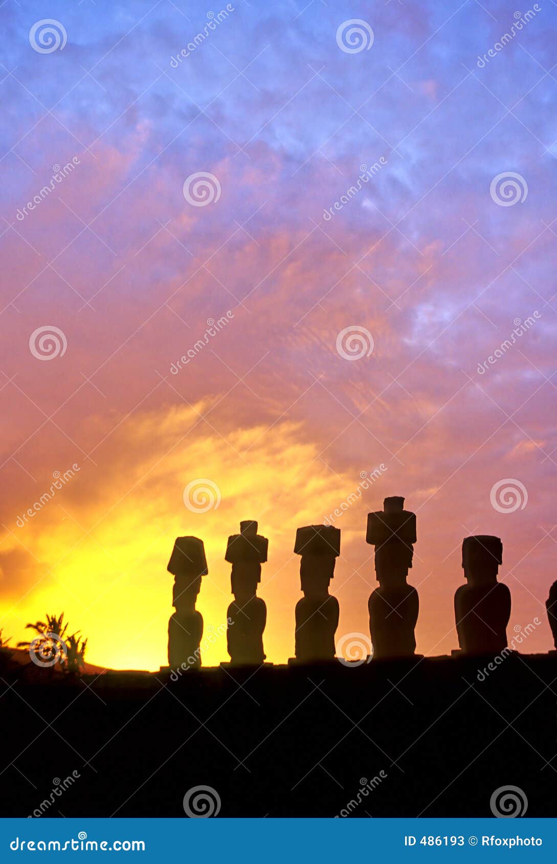 Moai Statues Of Ahu Tongariki Under Clear Blue Sky On Easter Island ...