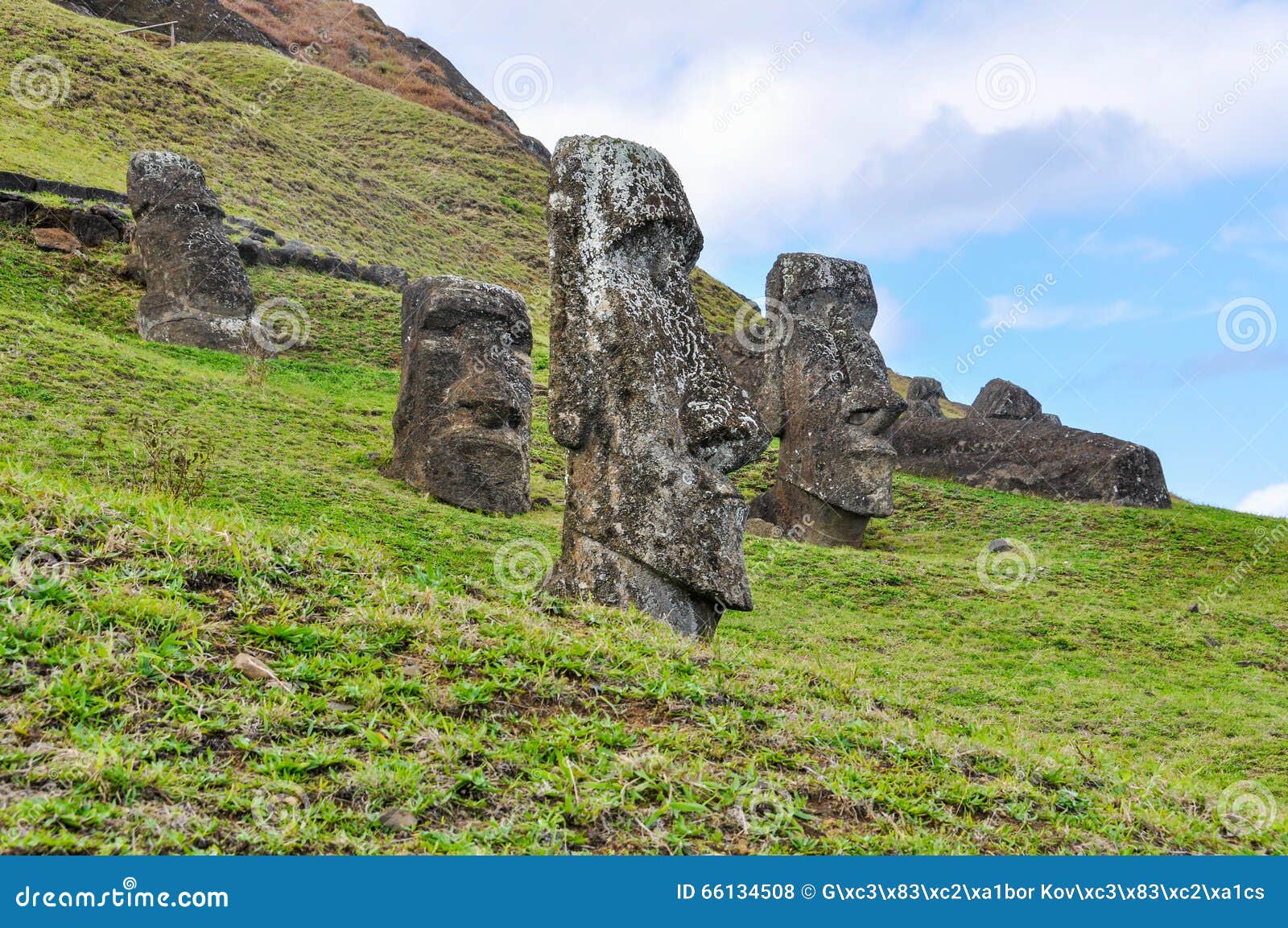 Moai Statues in Rano Raraku Volcano, Easter Island, Chile Stock Photo ...