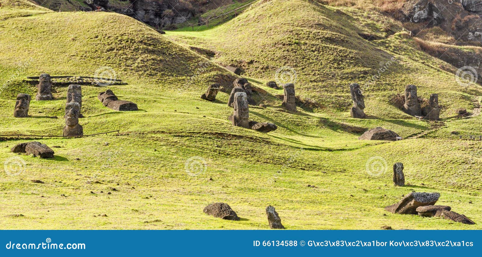Moai Statues in Rano Raraku Volcano, Easter Island, Chile Stock Photo ...