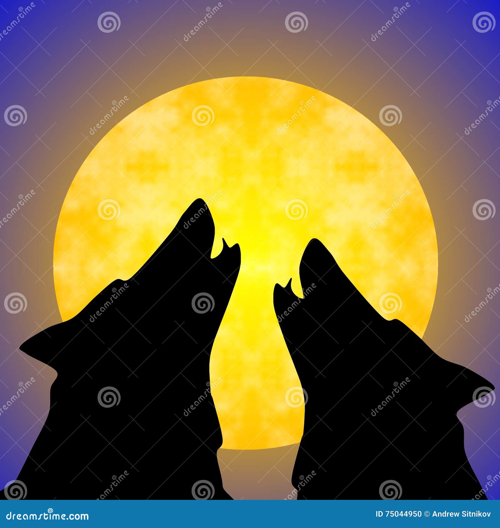 Two Wolves Howling At The Moon Series Of Animals With Vintage ...