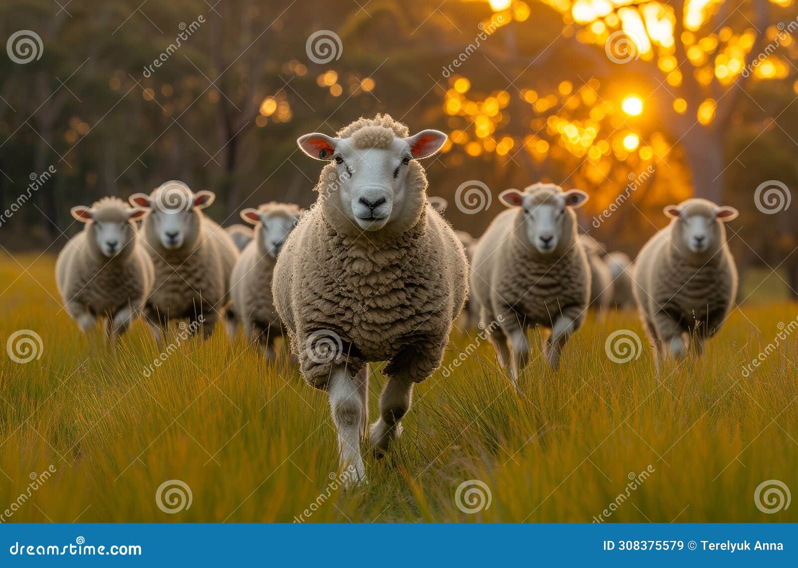 Mob of Sheep Running through Field at Sunset Stock Image - Image of ...