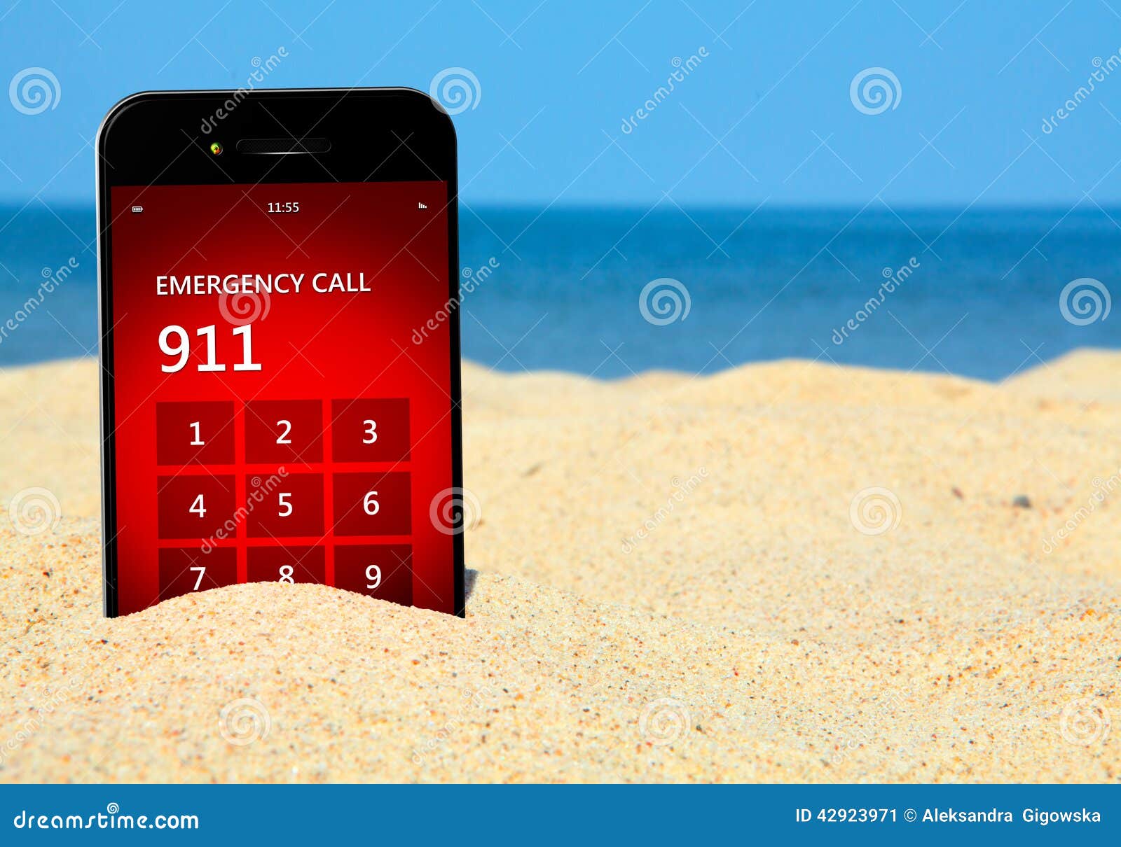 Mobiele Telefoon Met Alarmnummer 911 Op Het Strand Stock Afbeelding ...