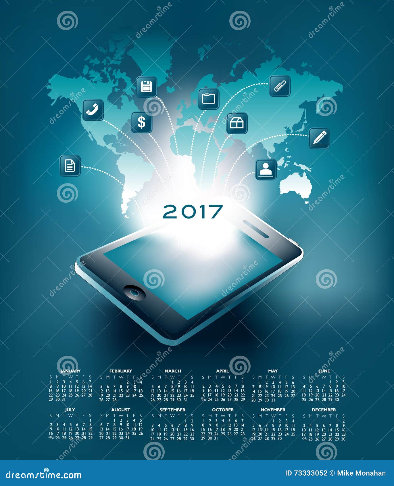 2017 Mobil Technology Calendar Stock Vector - Illustration of ideal ...