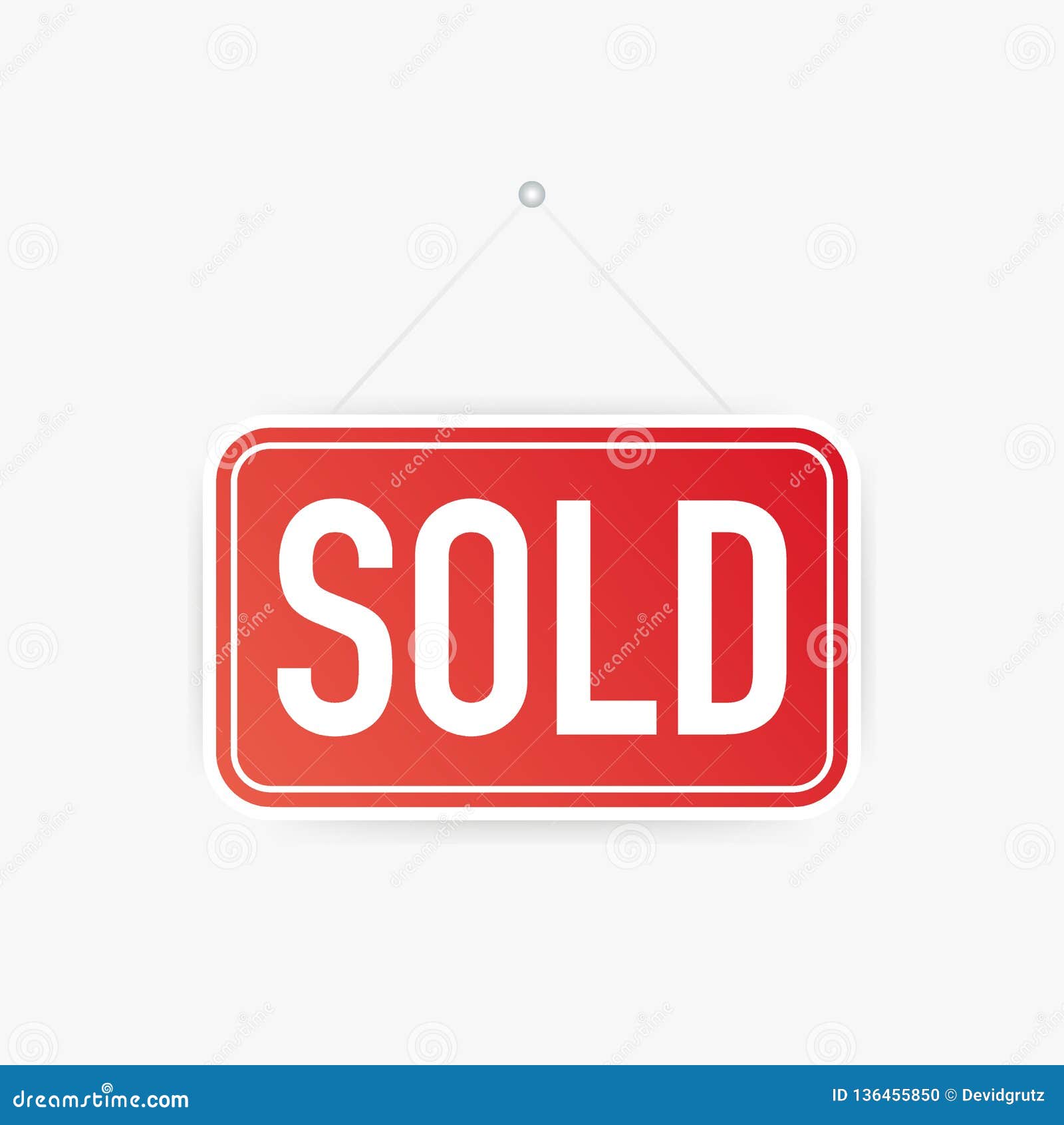 Sold Hanging Sign on White Background. Sign for Door. Vector ...