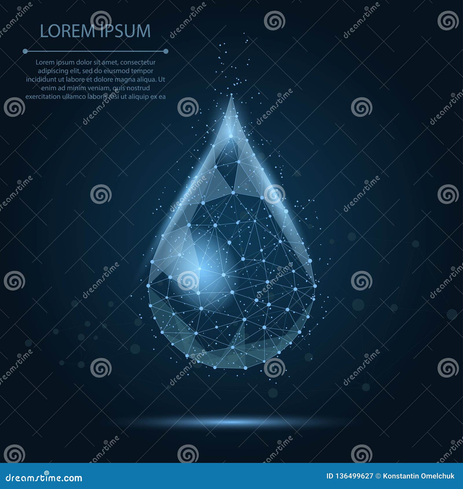 Low Poly Wireframe Water Drop with Dots and Stars. Fresh Aqua or Liquid ...