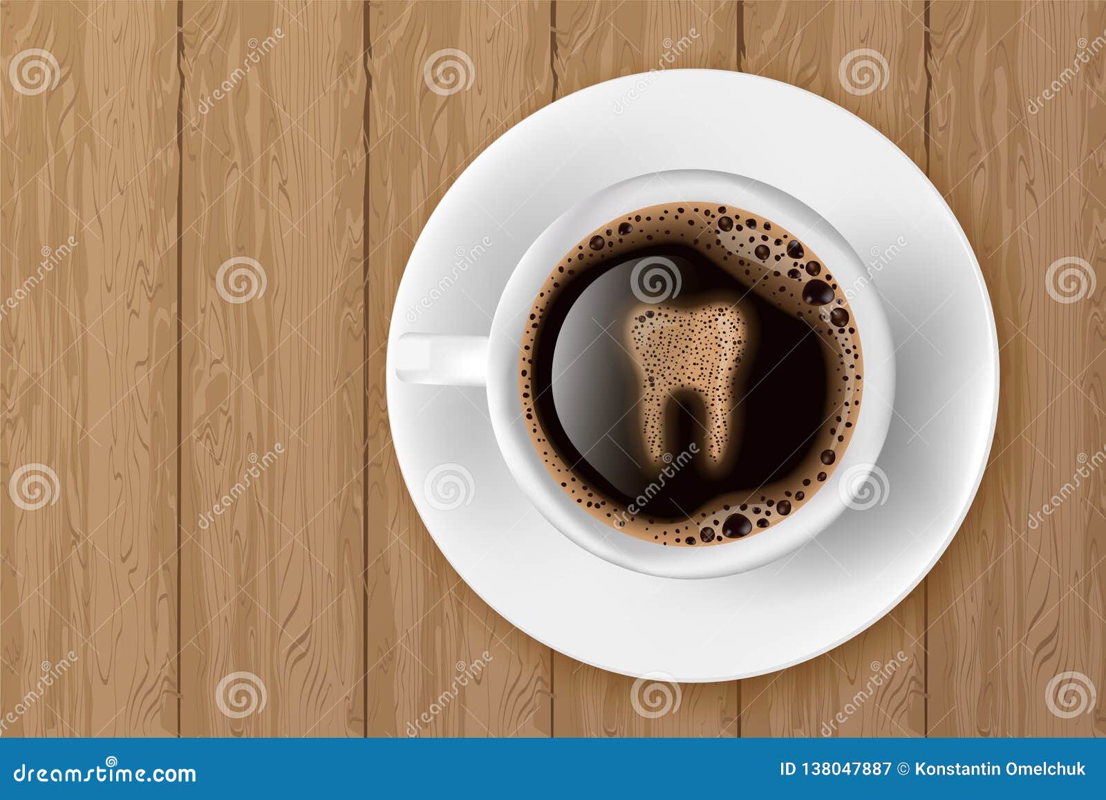 Cup of Coffee with Tooth on Foam. Coffee Spoils Teeth and Makes Them ...
