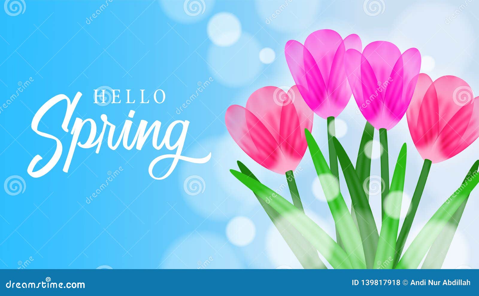 Hello Spring Background with Beauty Tulips Shiny Flower Blossom Stock ...