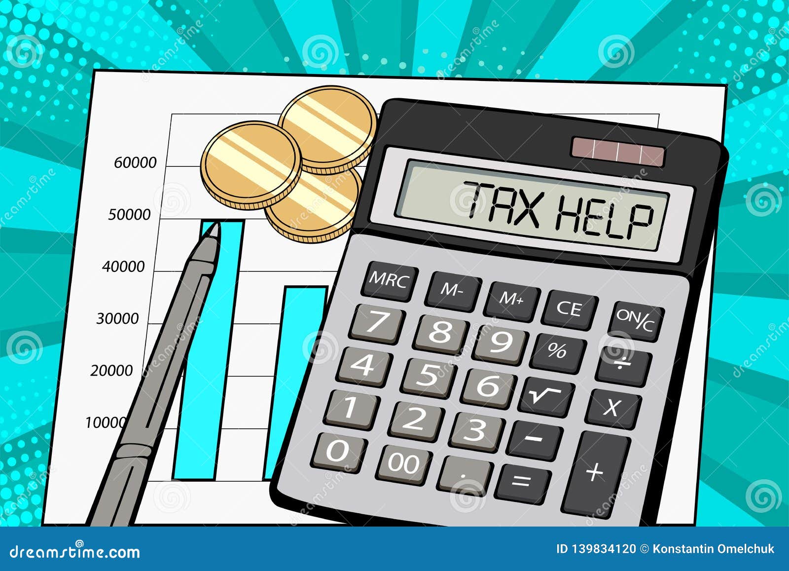 Pop Art Display of Calculator with Text Tax Help Stock Vector ...