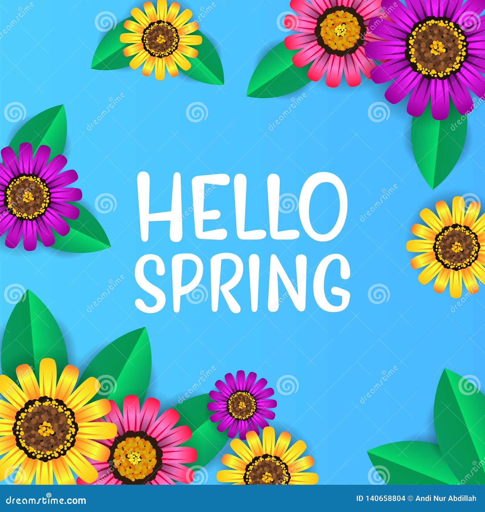 Hello Spring Background with Beauty Purple, Pink, Yellow Flower Blossom ...