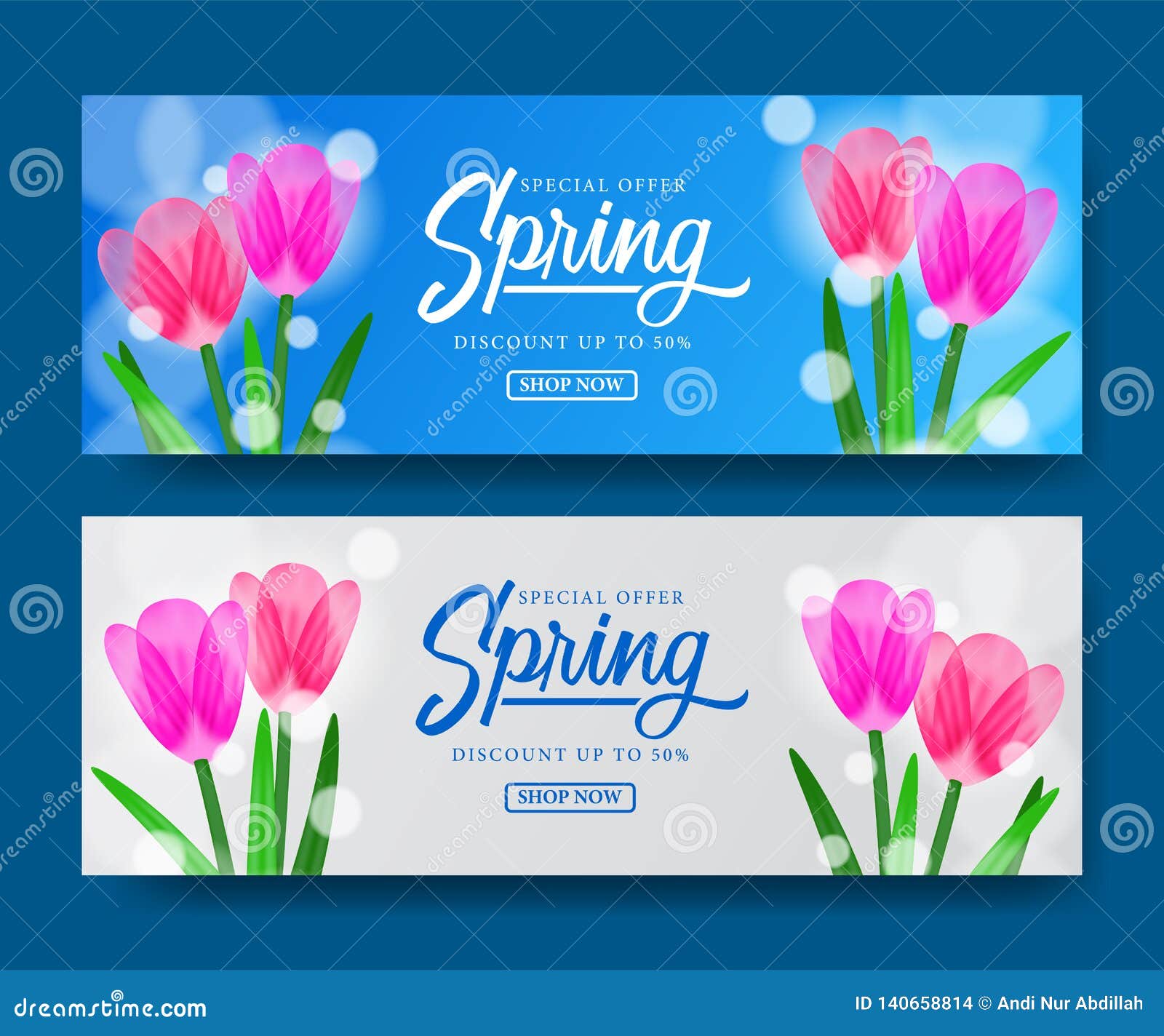 Hello Spring Special Offer Banner with Beauty Tulip Flower Blossom ...
